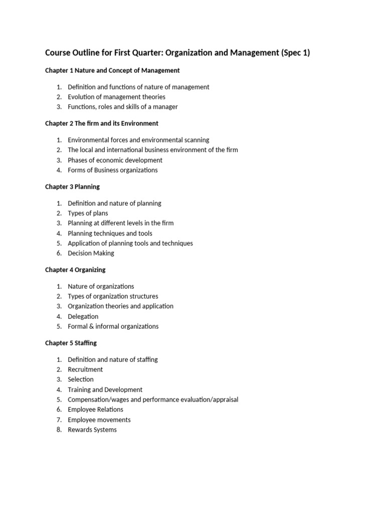 G11 Course: Org & Management Outline | PDF