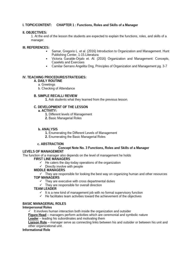 Functions, Roles and Skills of Managers | PDF | Business | Behavioural ...