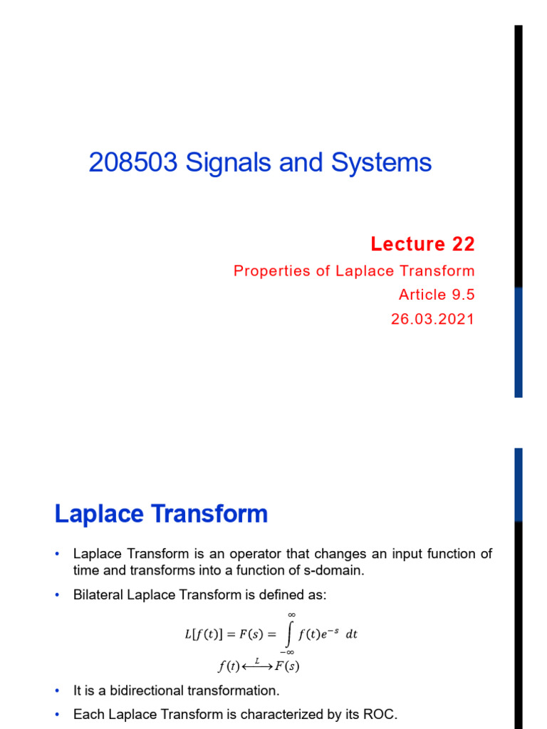 Lec22 | PDF | Laplace Transform | Mathematical Analysis