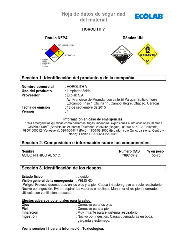 Horolith V - SDS | PDF | Corrosión