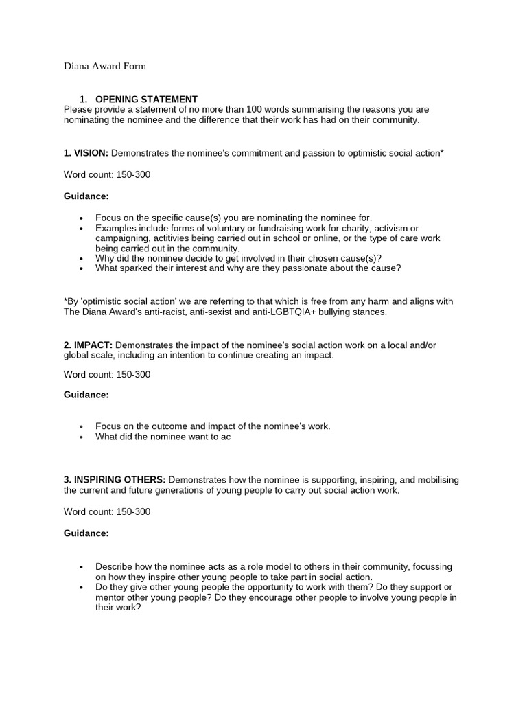 Diana Award Form | PDF