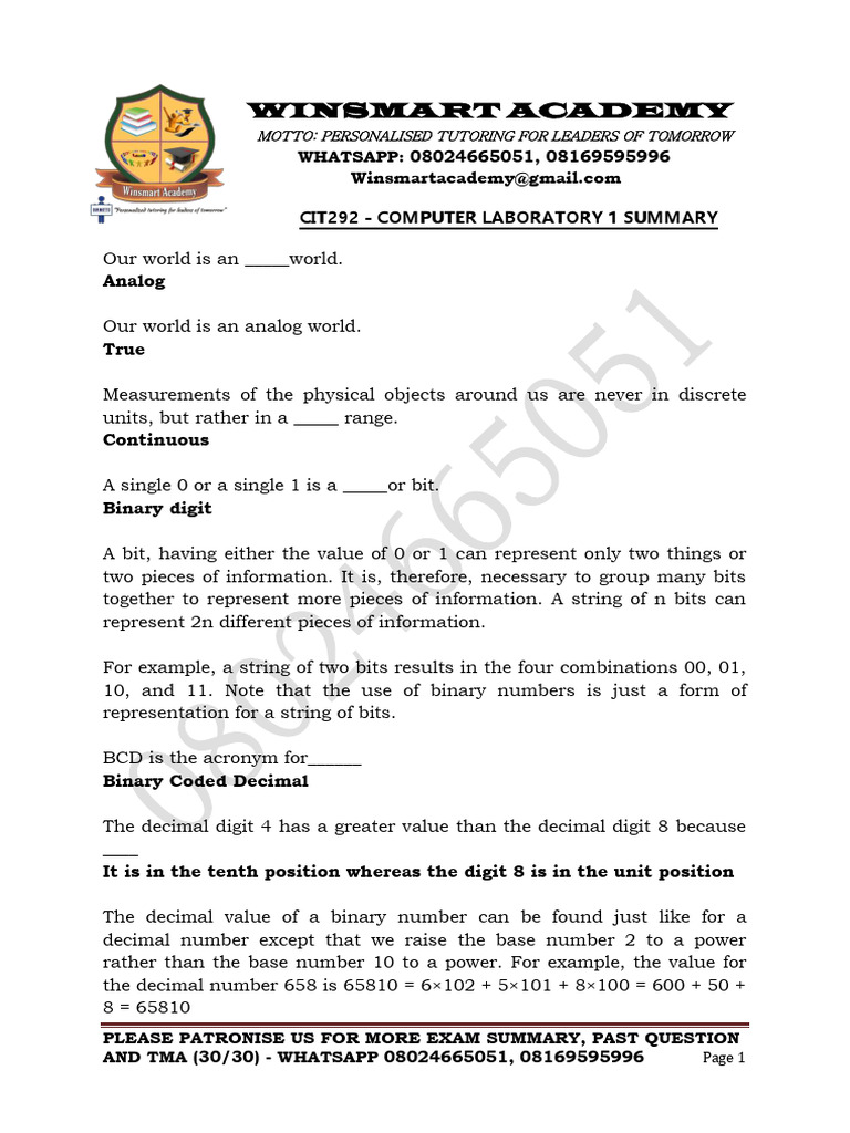 Cit292 Computer Laboratory 1 Summary 08024665051 | PDF | Logic Gate ...
