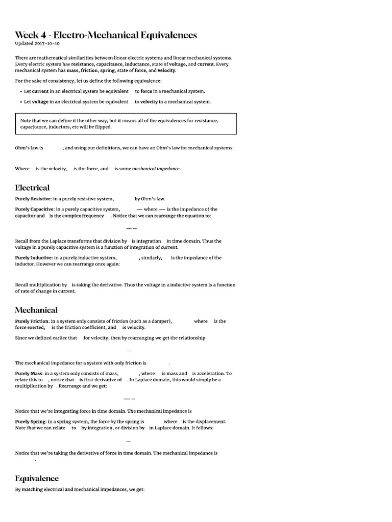 Week 4 - Electro-Mechanical Equivalences - Muchen He | PDF