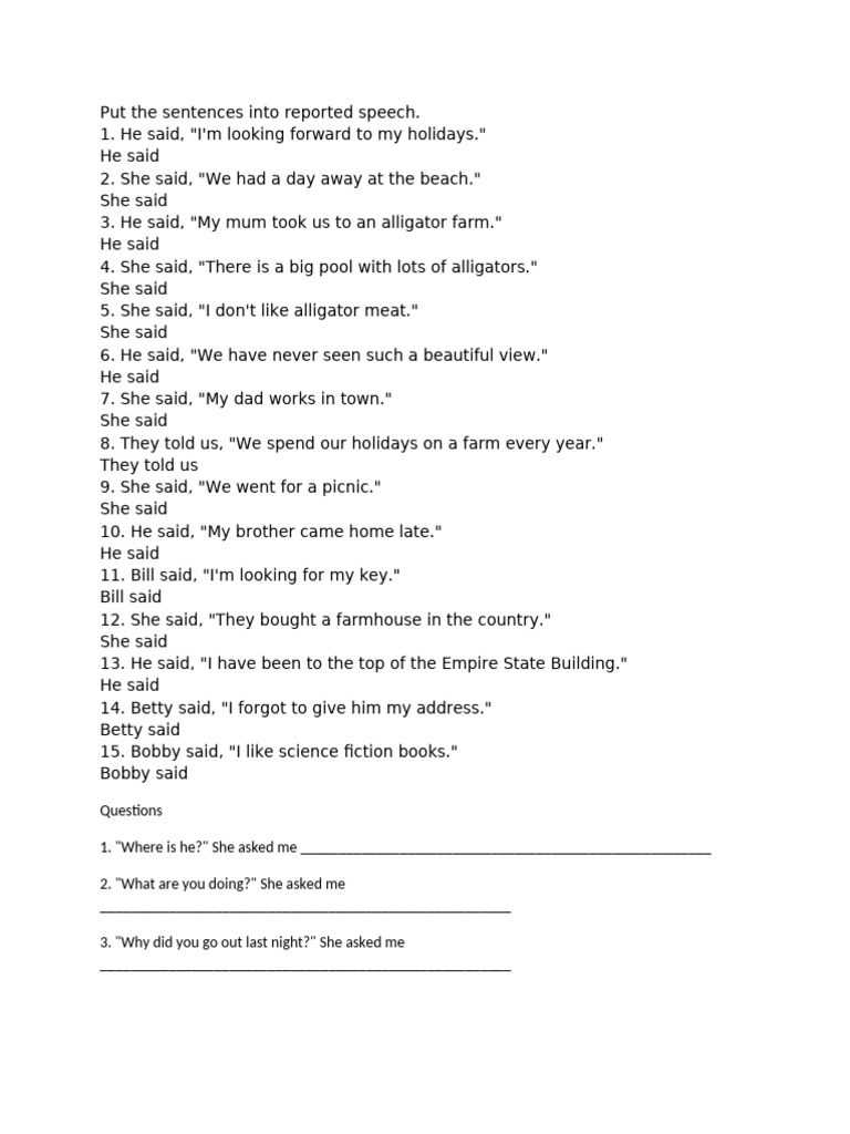 Reported Speech Practice Exercises | PDF