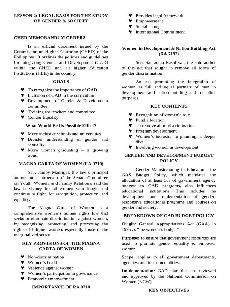 Legal Framework for Gender Studies in PH | PDF | Parental Leave ...