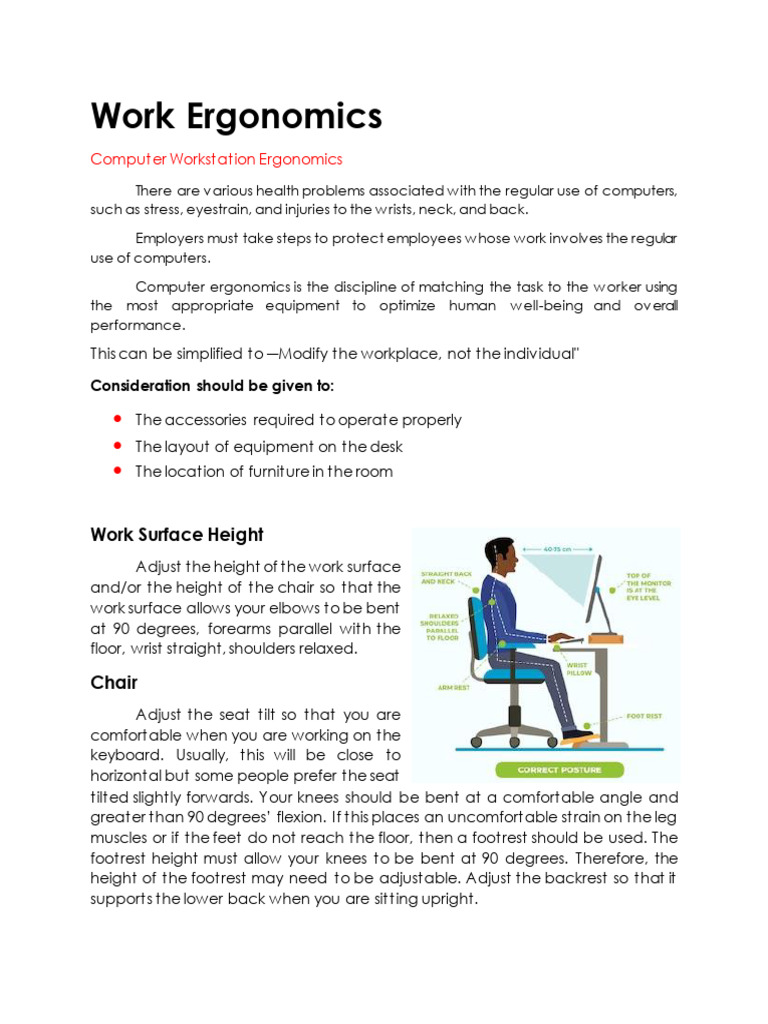 Computer Workstation Ergonomics Guide | PDF | Computer Keyboard | Chair