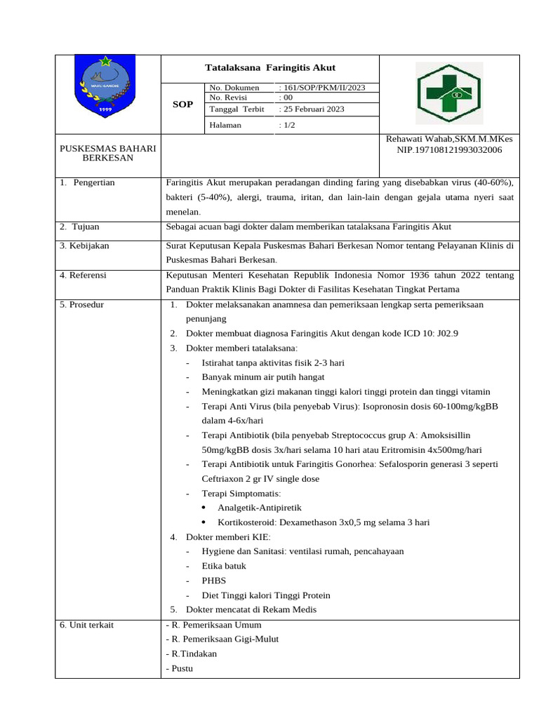sop faringitis akut | PDF