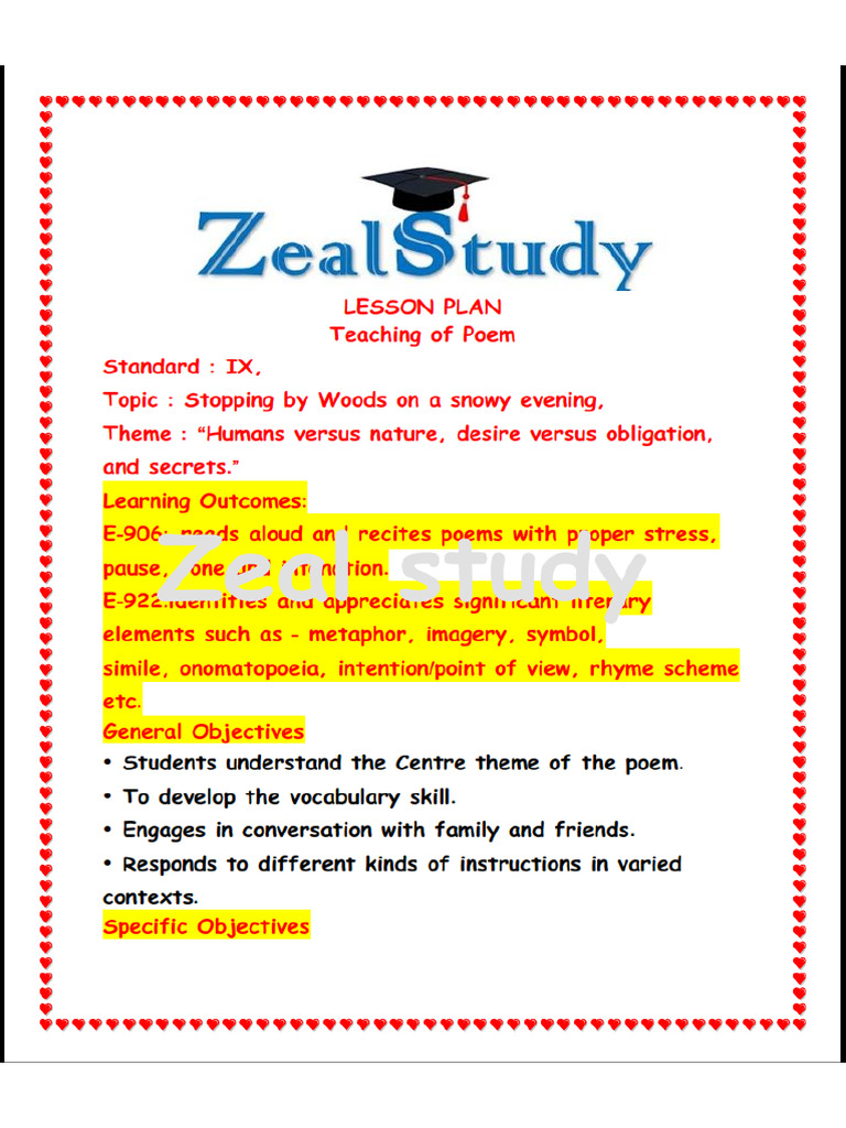 Zeal Study Notes of Lesson 9th English | PDF