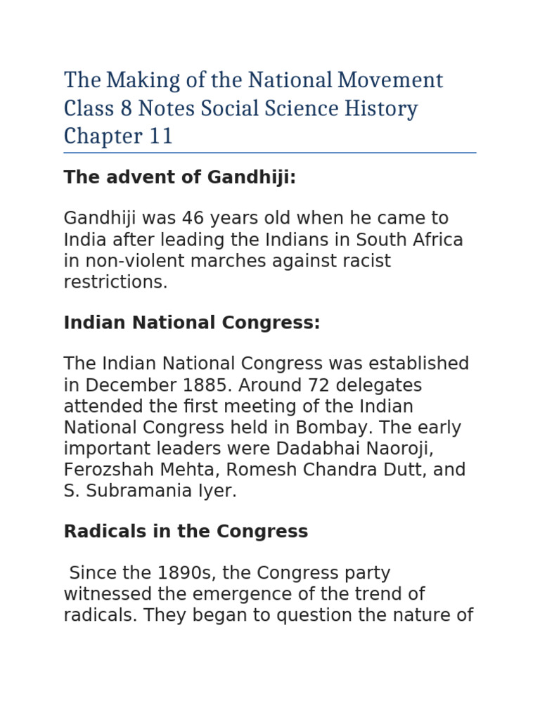 The Making of The National Movement Class 8 Notes Social Science ...