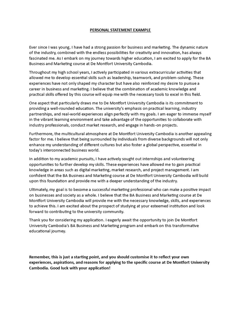 Personal Statement Example | PDF | Marketing | Intelligence