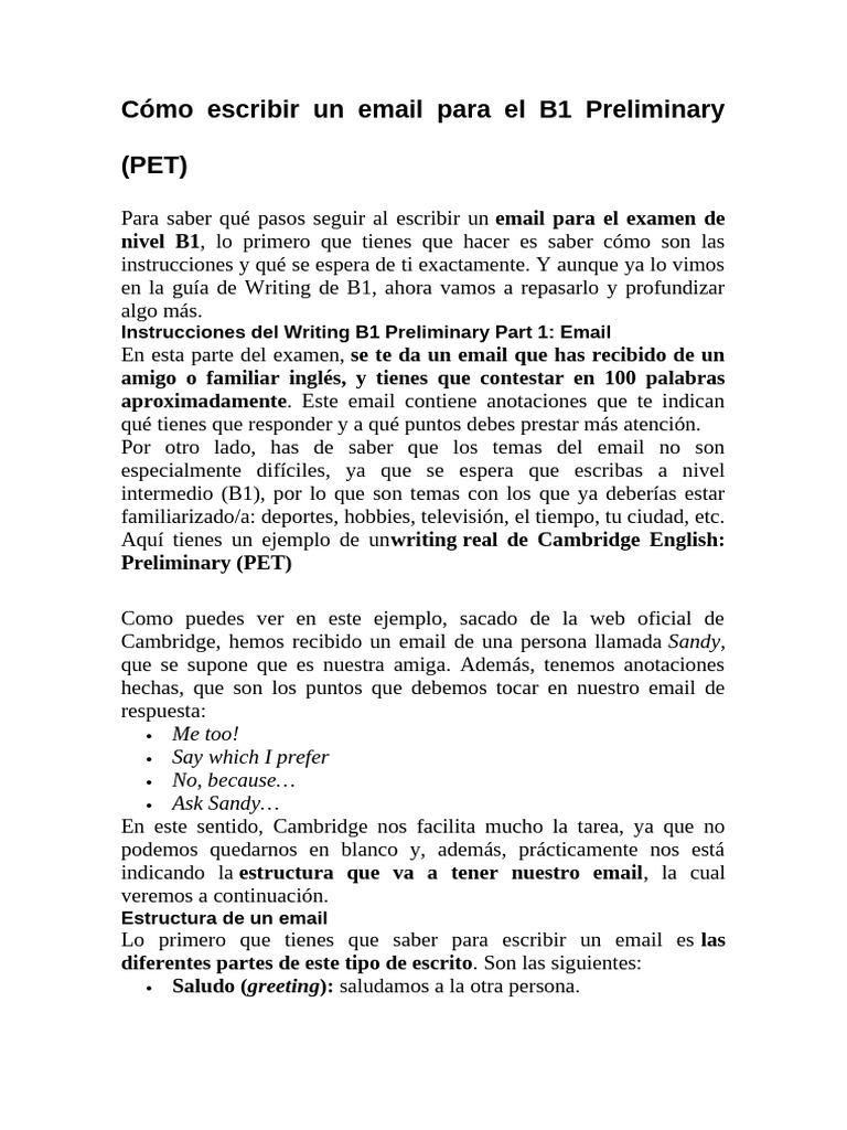 Cómo Escribir Un Email para El B1 Preliminary | PDF
