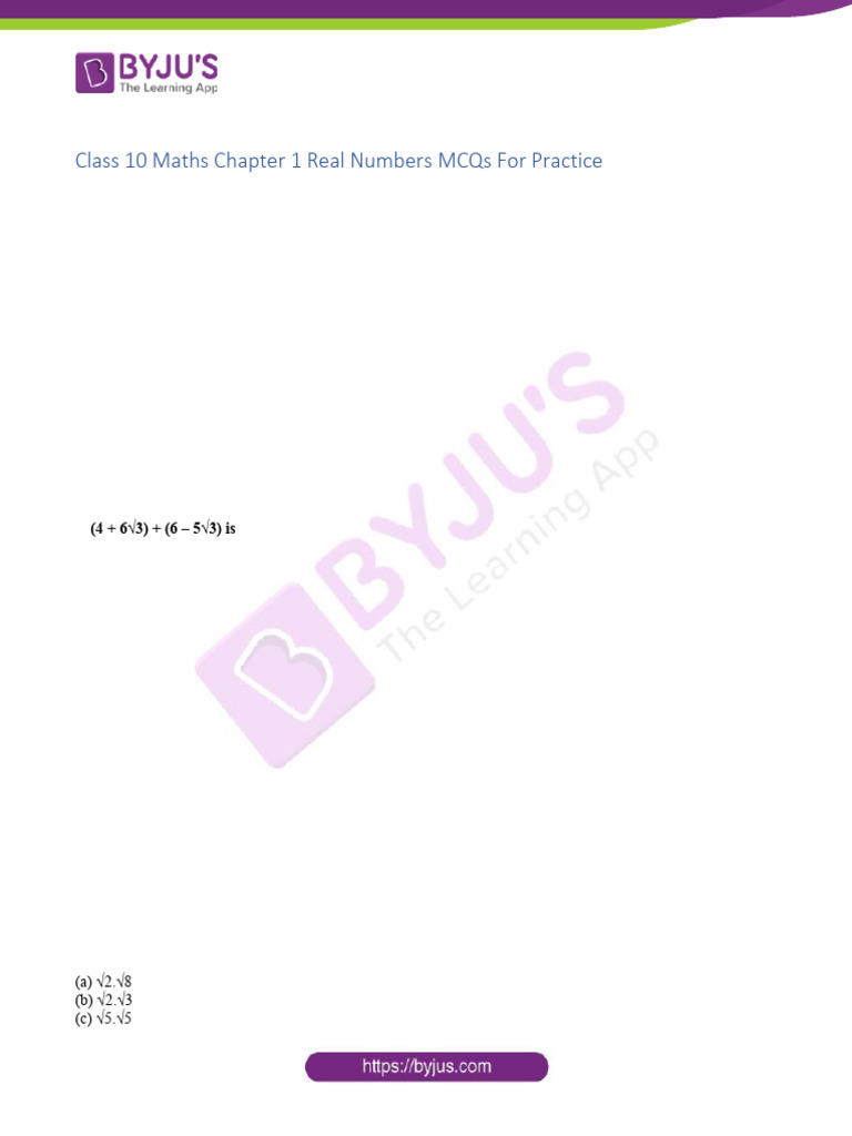 Class 10 Real Numbers MCQs with Answers | PDF