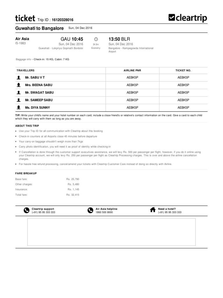 Cleartrip Flight E-Ticket | PDF | Airlines | Transport