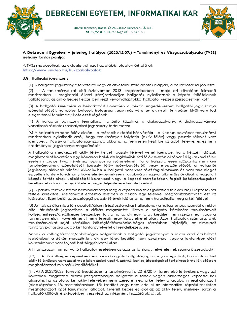 TVSZ Fontosabb Pontjai 20231207 | PDF