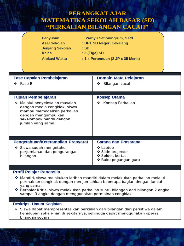 Modul Ajar MTK Perkalian Bil Cacah | PDF