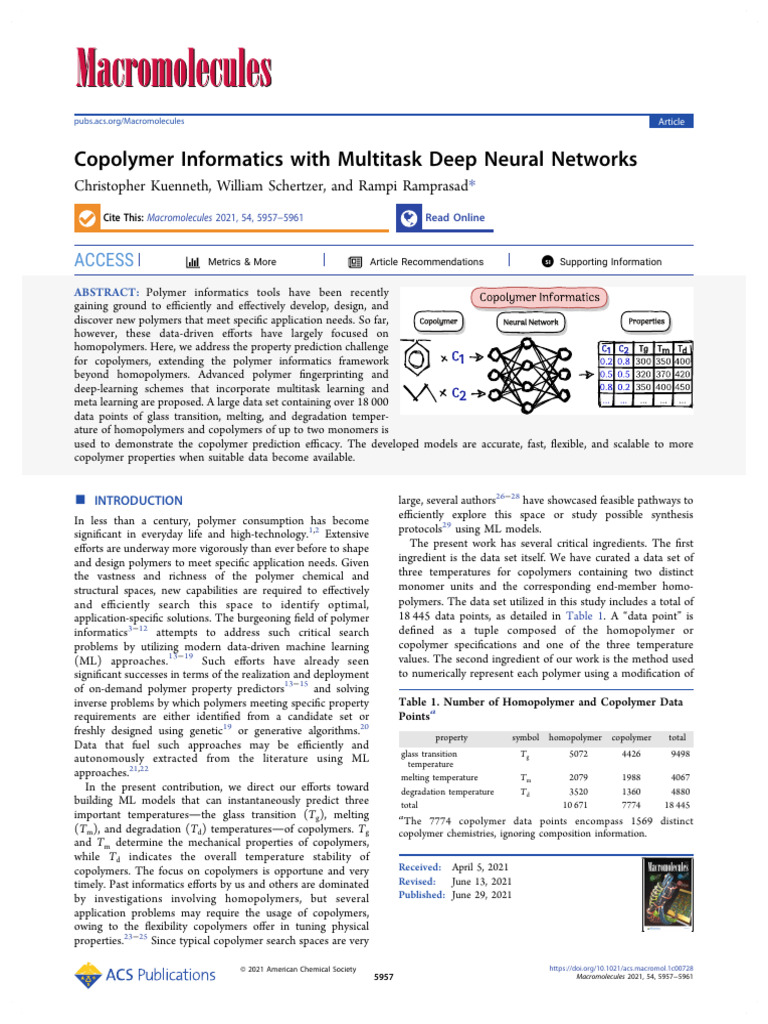 kuenneth-et-al-2021-copolymer-informatics-with-multitask-deep-neural-networks | PDF | Copolymer ...