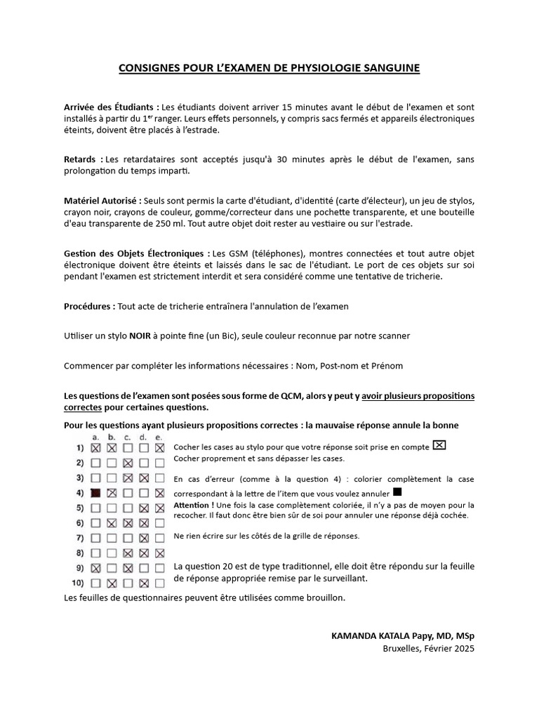 Consignes Examen | PDF | Coagulation | Hémostasie