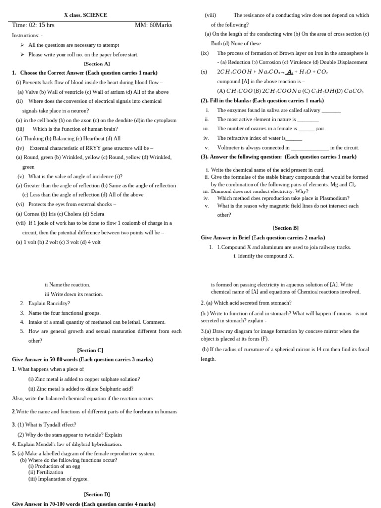 SCIENCE X FA2 2024-25 | PDF | Voltage | Chemical Substances