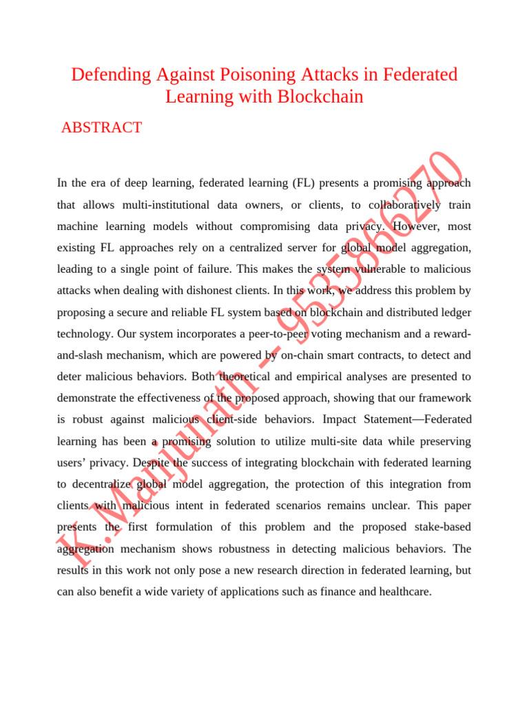 Defending Against Poisoning Attacks in Federated Learning With Blockchain | PDF | Peer To Peer ...