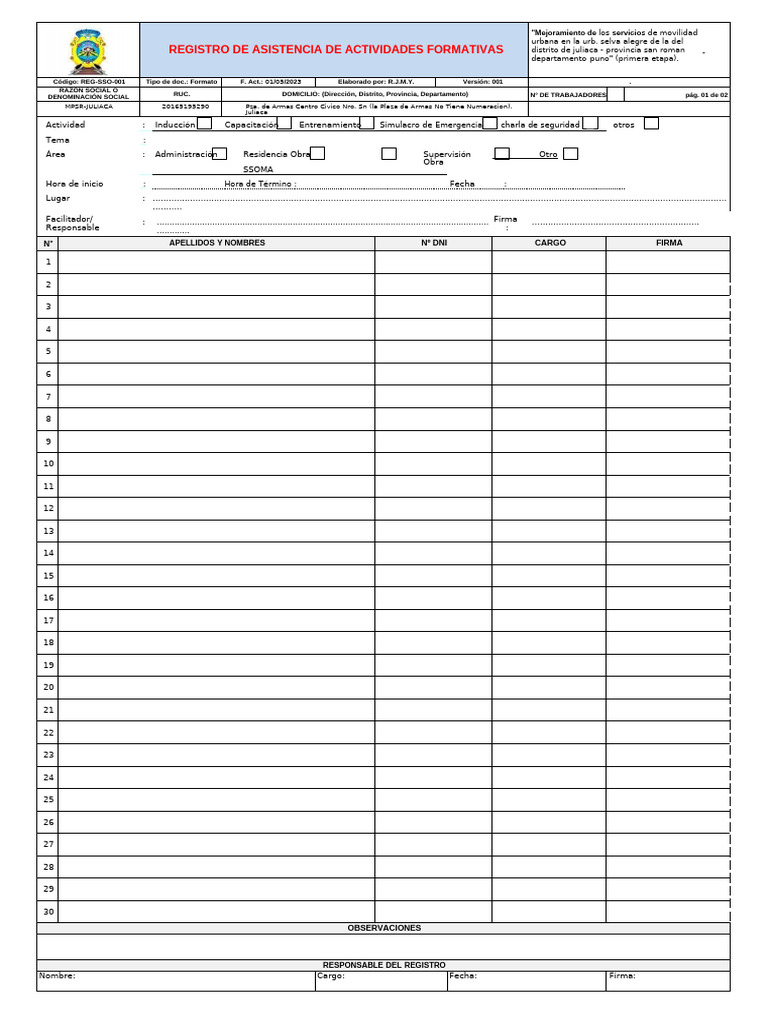 Registro de Asistencia Actividades Juliaca | PDF