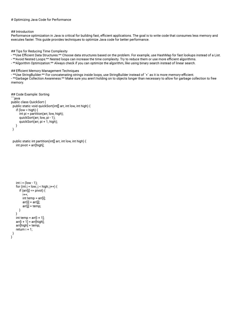 Optimize Java Code for Performance | PDF