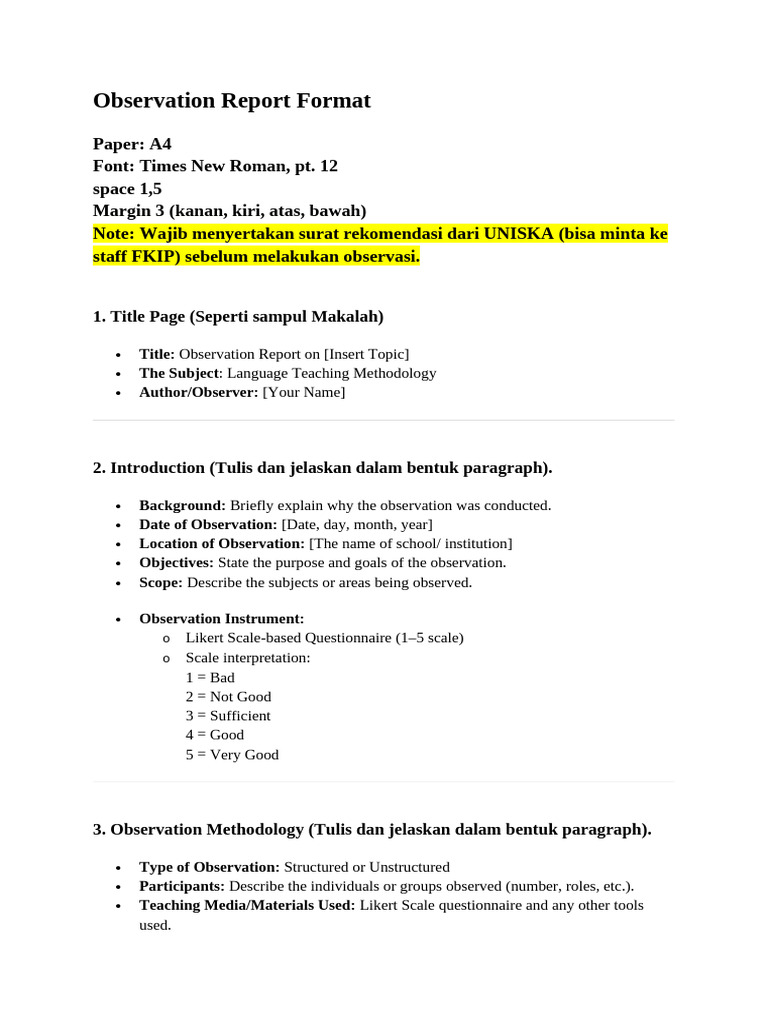 Language Teaching Methodology 3b - Format Laporan Observasi | PDF | Likert Scale
