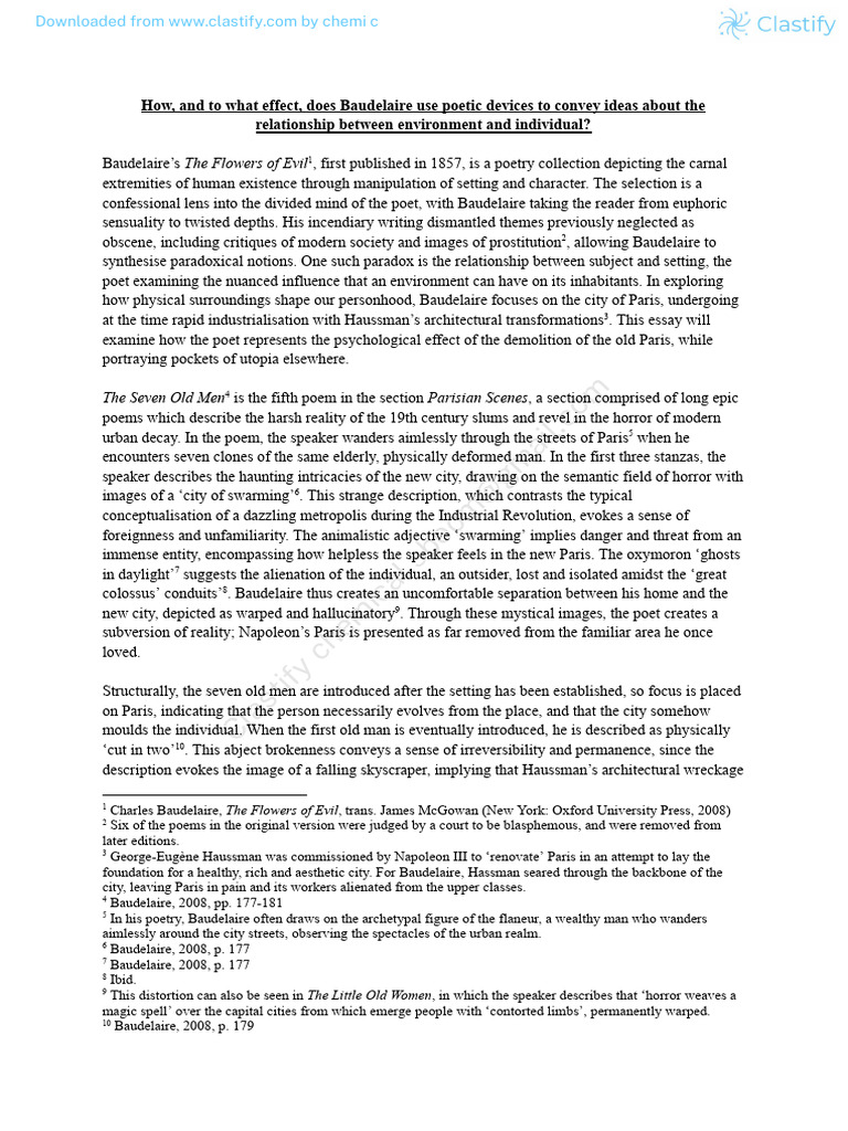 How, and To What Effect, Does Baudelaire Use Poetic Devices To Convey ...