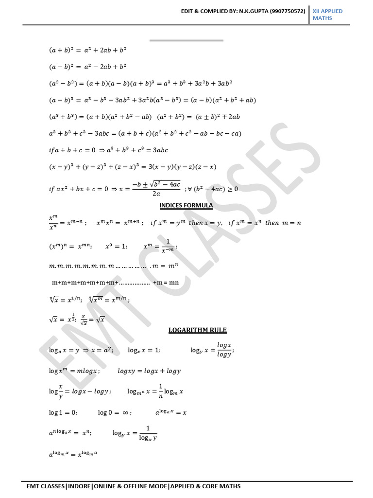 Applied Maths Formula Ch. - 01 | PDF | Group Theory | Algebra