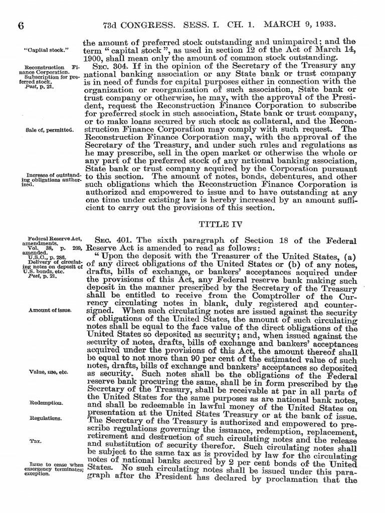 Federal Reserve Act Section 401 Subsection 18 Paragraph Number 6 ...