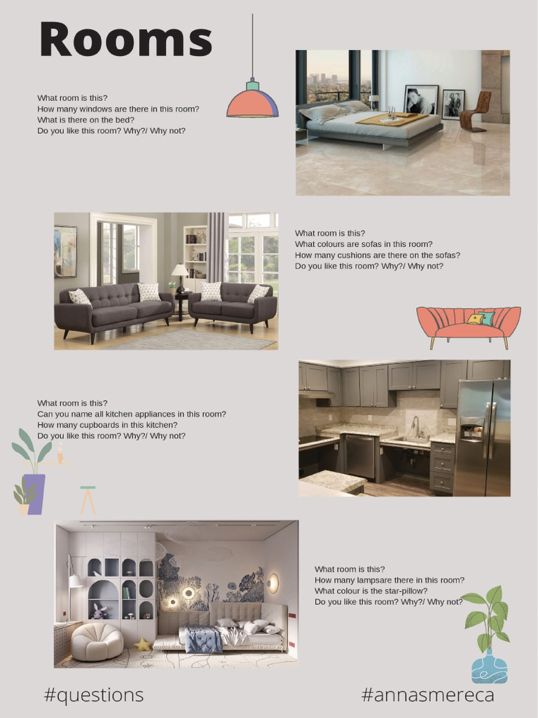Rooms Questions Picture Description Exercises Worksheet Templates ...