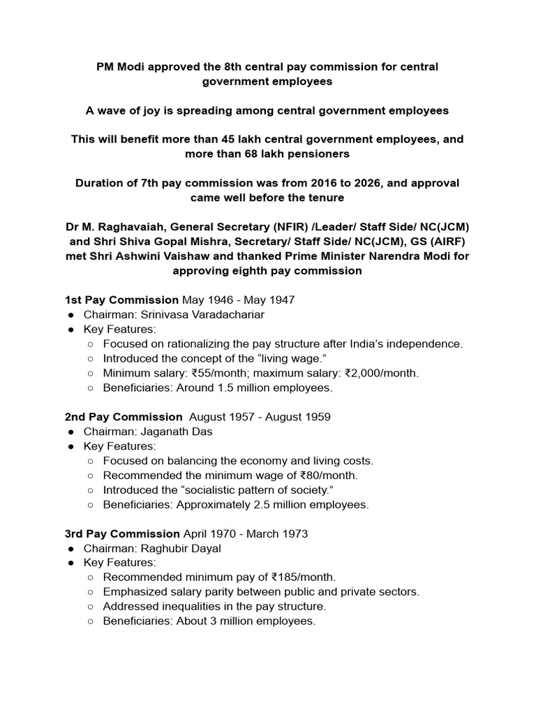 PM Modi Approves 8th Pay Commission | PDF | Cost Of Living | Government
