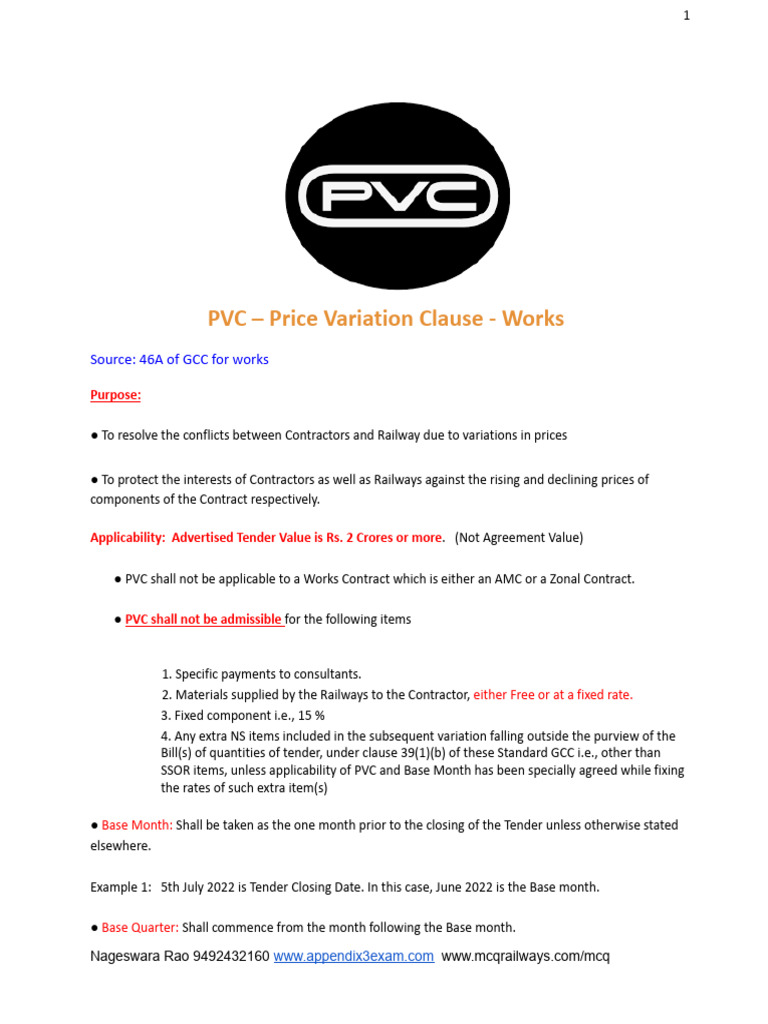 PVC Price Variation Clause (Works) - 3 | PDF | Prices | Economies