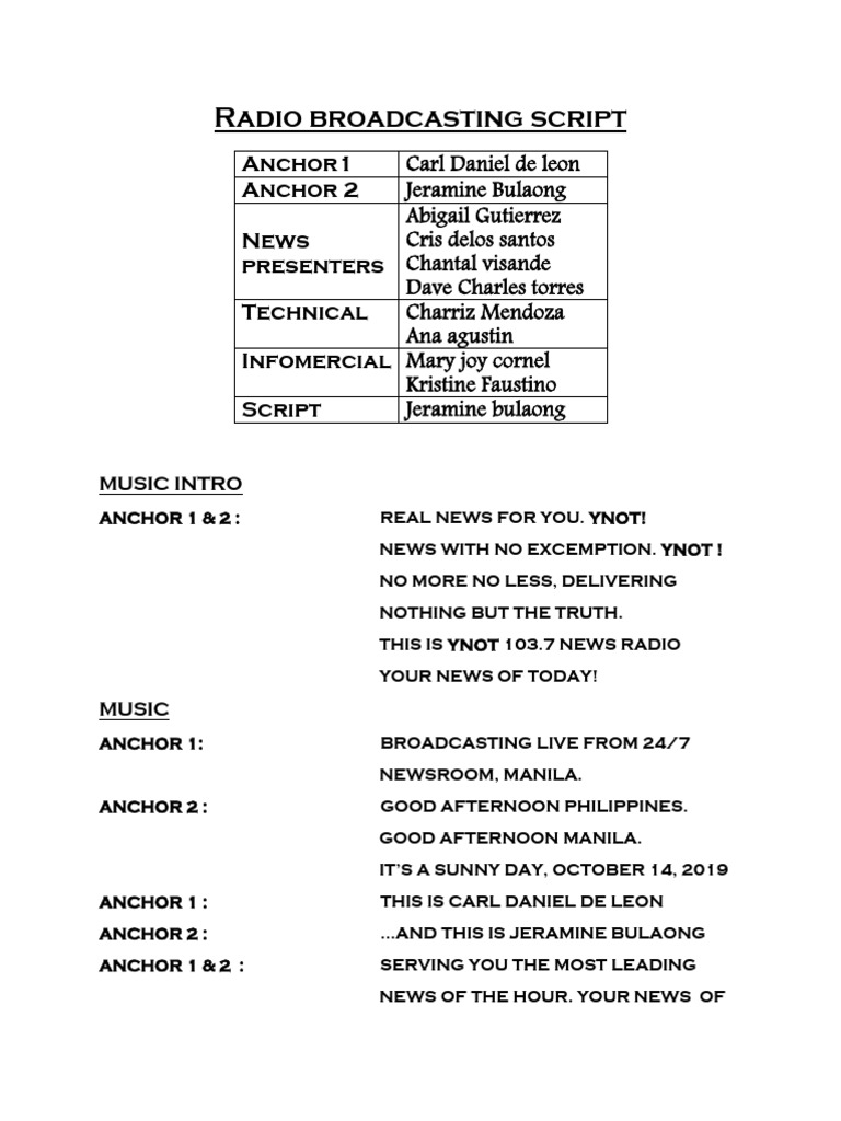 Radio Broadcasting Script | PDF