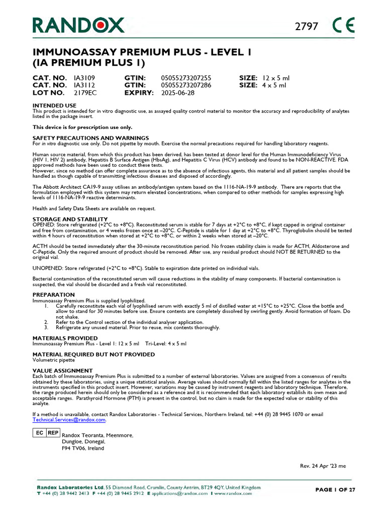Randox IFU | PDF | Infection | Antibody