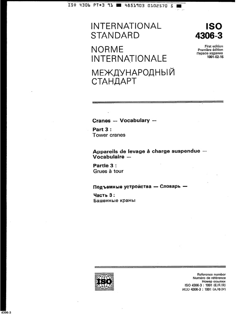 ISO 4306-3 - Cranes - Tower Cranes | PDF