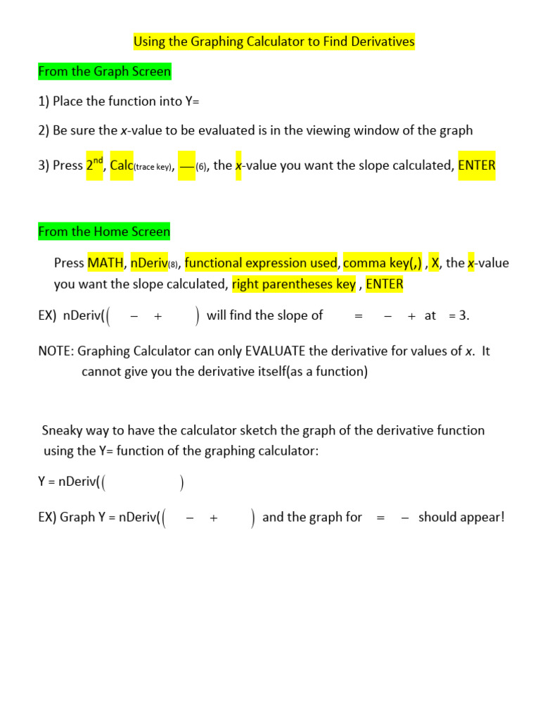 Using Graphing Calc For Derivatives | PDF