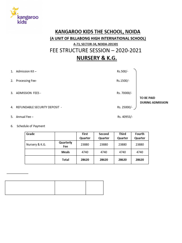 Kangaroo Kids Noida Fee Structure 2020-21 | PDF