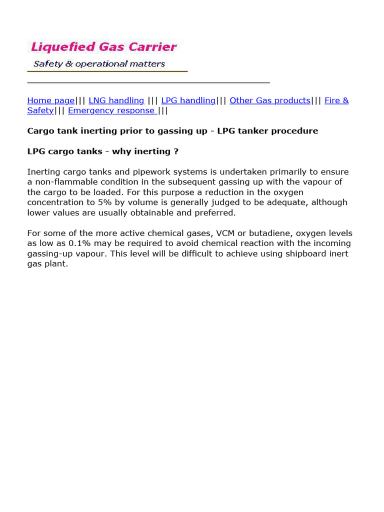 Cargo Tank Inerting Prior To Gassing Up - LPG Tanker Procedure | PDF ...