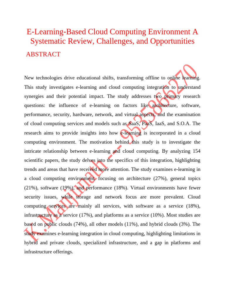 E-Learning-Based Cloud Computing Environment a Systematic Review | PDF | Cloud Computing ...