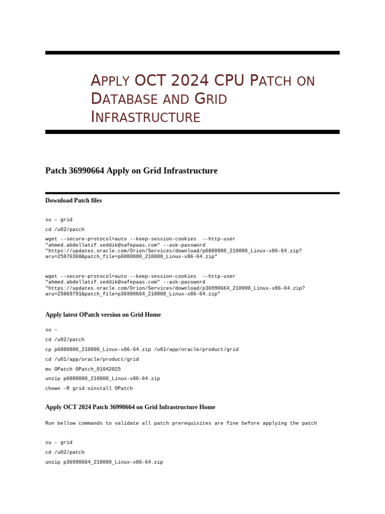 Apply OCT 2024 CPU Patch On Database and Grid Infrastructure | PDF ...