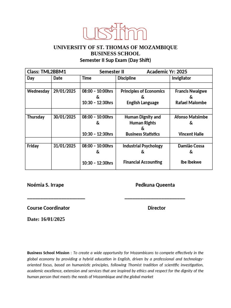 2024 Sem II Supp Exam Timetable Day | PDF | Mozambique | Science
