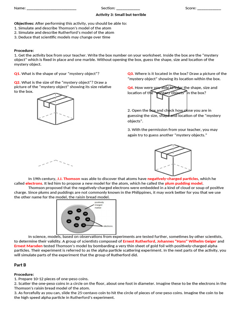 Activity 3&4 Plum Pudding Model | PDF | Atomic Nucleus | Atoms