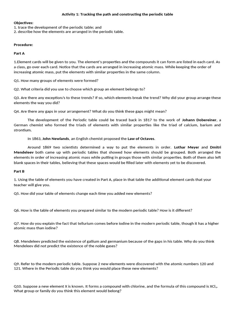 Act1-Tracing Periodic Table | PDF | Periodic Table | Chemical Elements