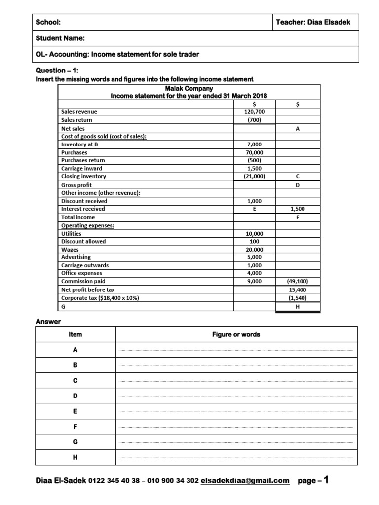 Income Statement Guide for Sole Traders | PDF | Income Statement | Cost ...