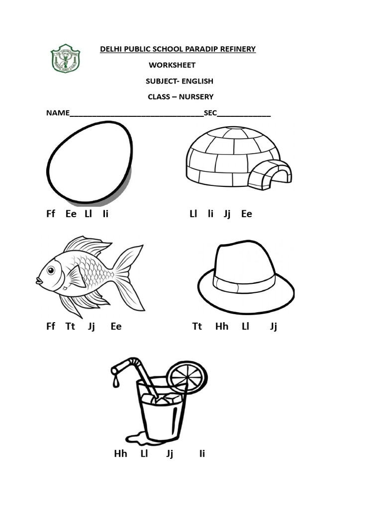 Nursery English Worksheet - DPS Paradip | PDF