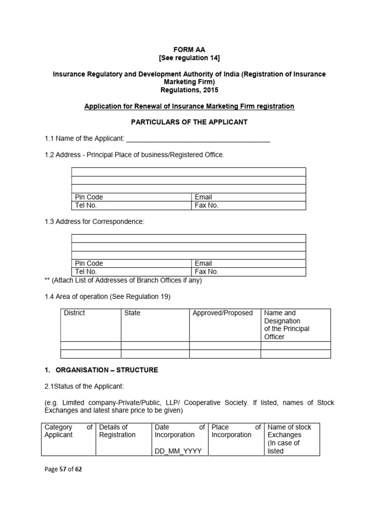 Form AA | PDF | Insurance | Companies