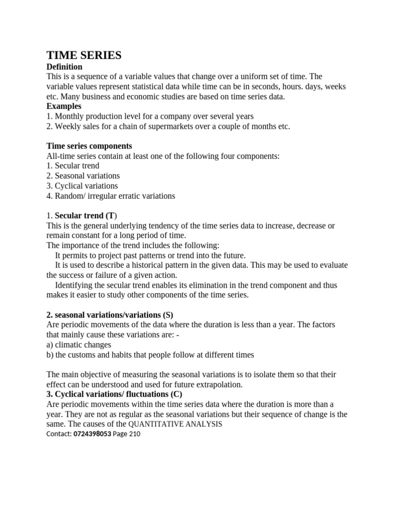 TIME SERIES SUMMARY | PDF | Seasonality | Time Series