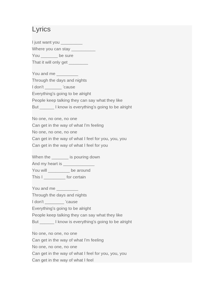 No One: Lyrics Analysis | PDF