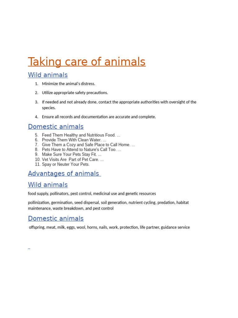Caring for Domestic and Wild Animals | PDF