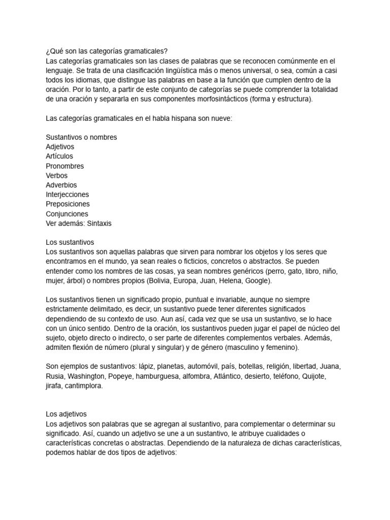 Categorías Gramaticales - Castellano | PDF | Adjetivo | Sustantivo